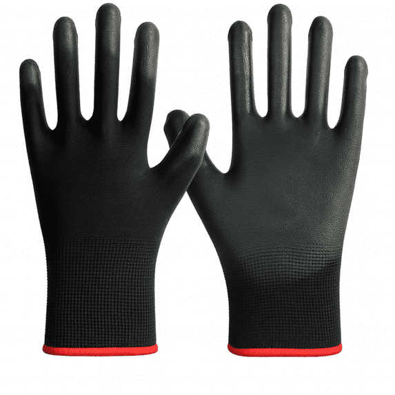 12 Pairs – 13G Anti-Static Work Gloves with PU Coated Palm, Nylon ...