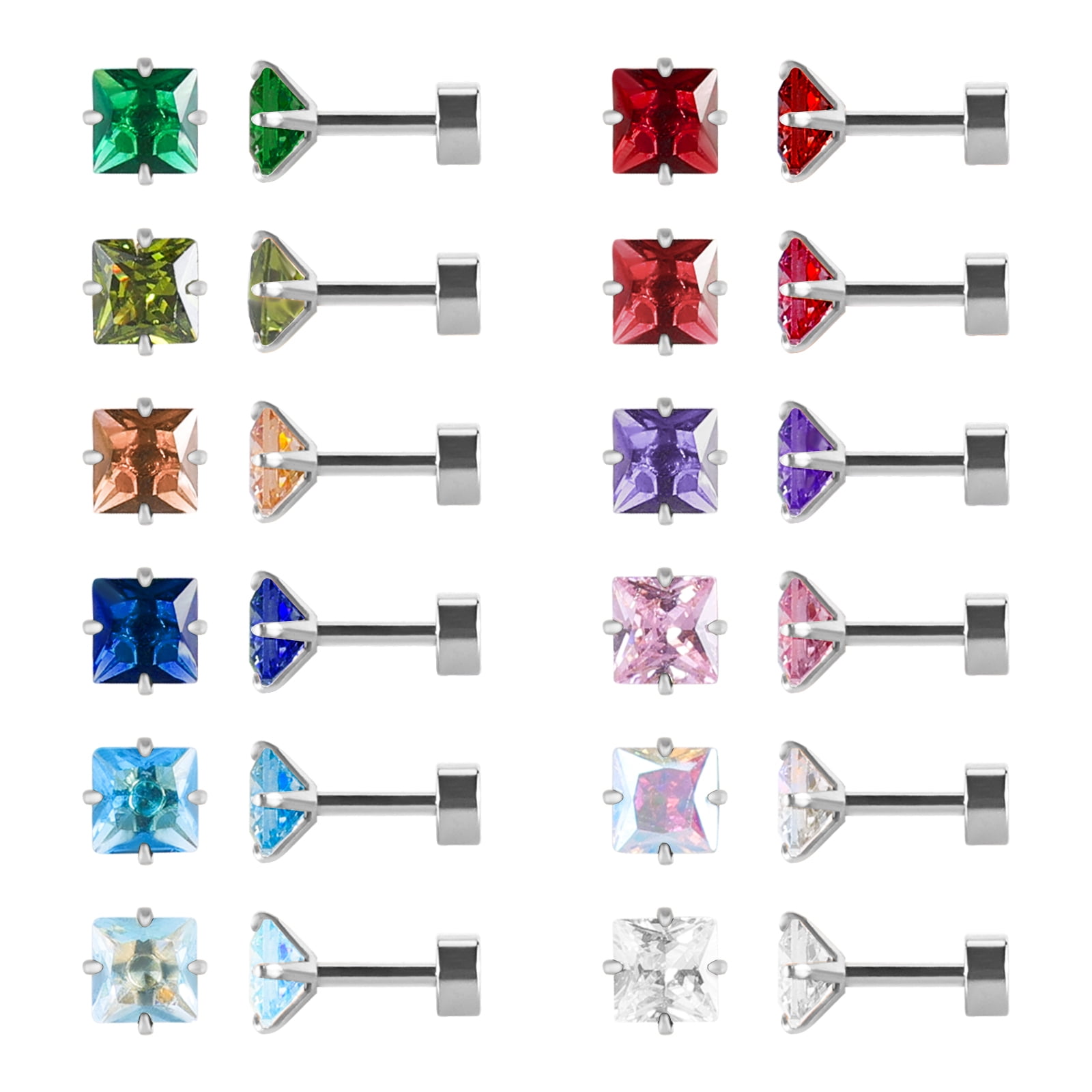 12 Pairs 18K Gold Plated Surgical Stainless Steel Stud Earrings, Flat ...