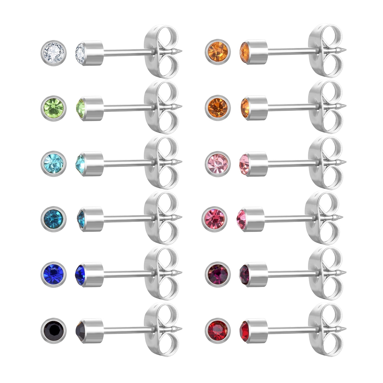 Justjandm, 12 Pairs 3mm Ear Piercing Stud Earrings, Surgical Stainless ...