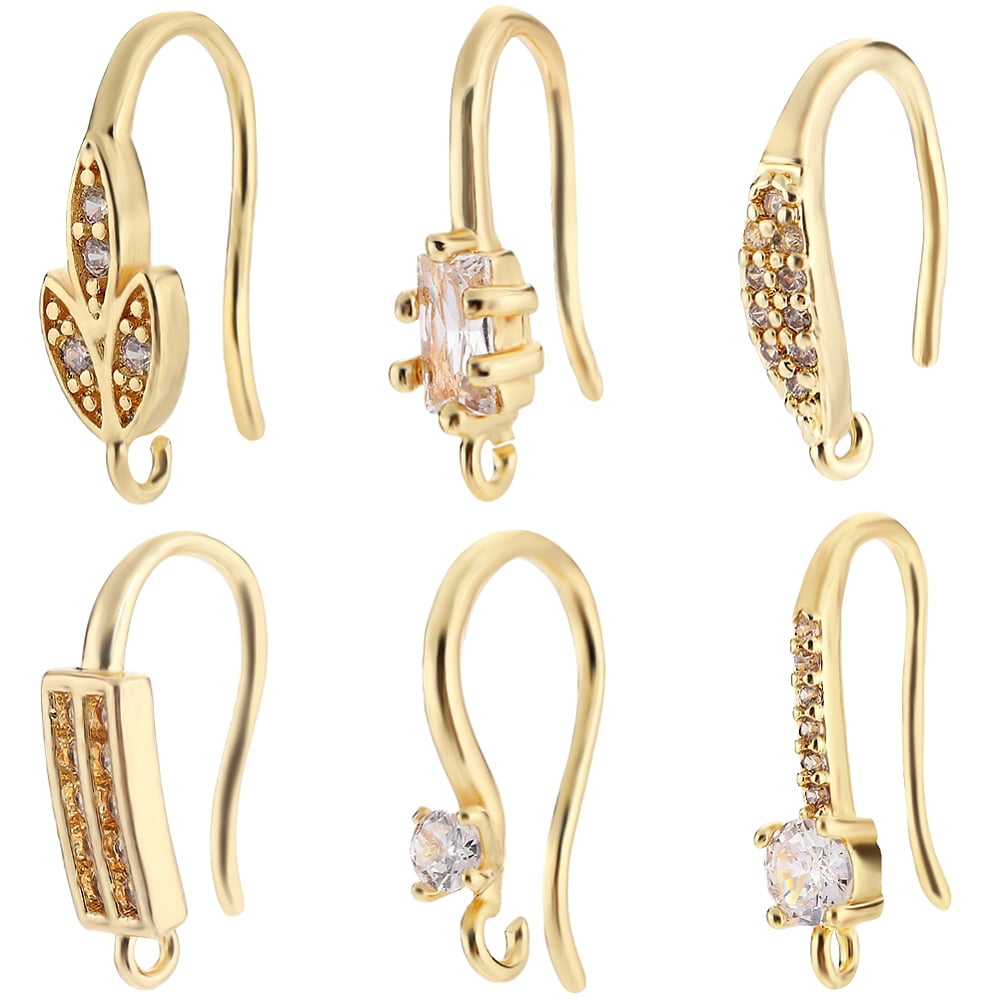 12 Pairs 6 Style Brass Micro Pave Clear Cubic Zirconia Earring Hooks ...