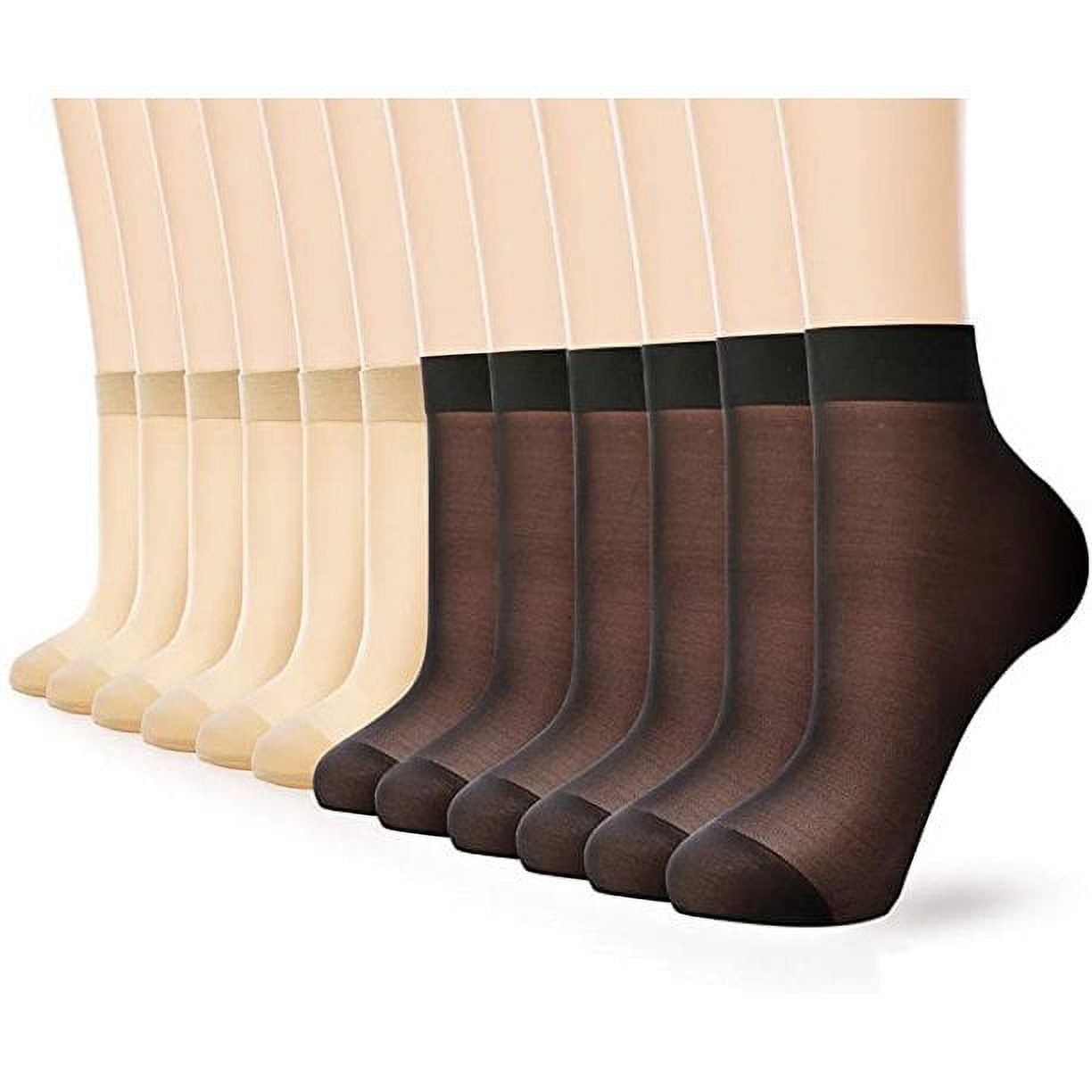 12 Pairs Women's Ankle Nylon Socks - 20D Sheer (6 Black & 6 Nude ...