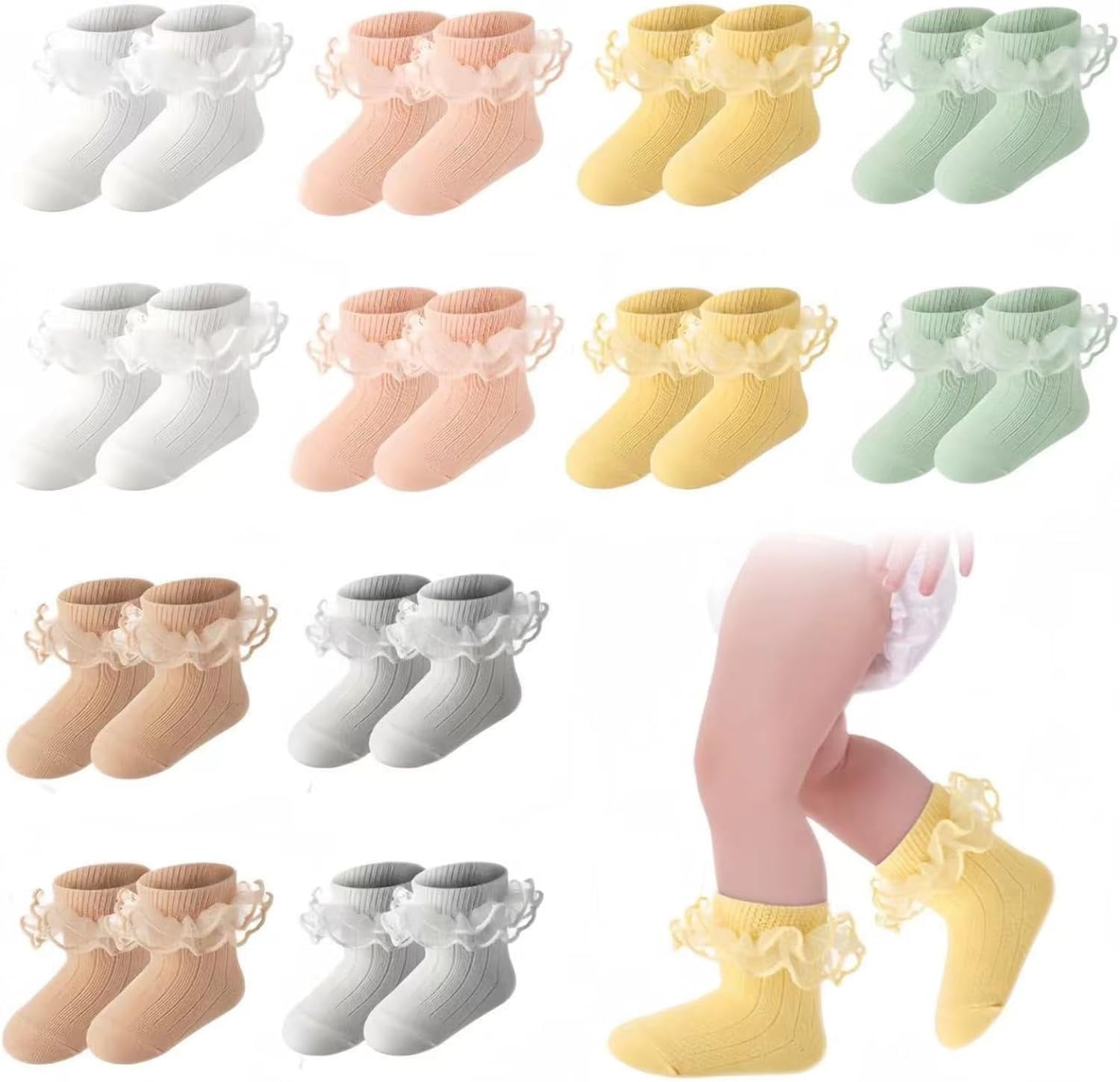 12 Pairs Baby Lace Socks Eyelet Girls Ruffle Sock Newborn Infant Socks ...