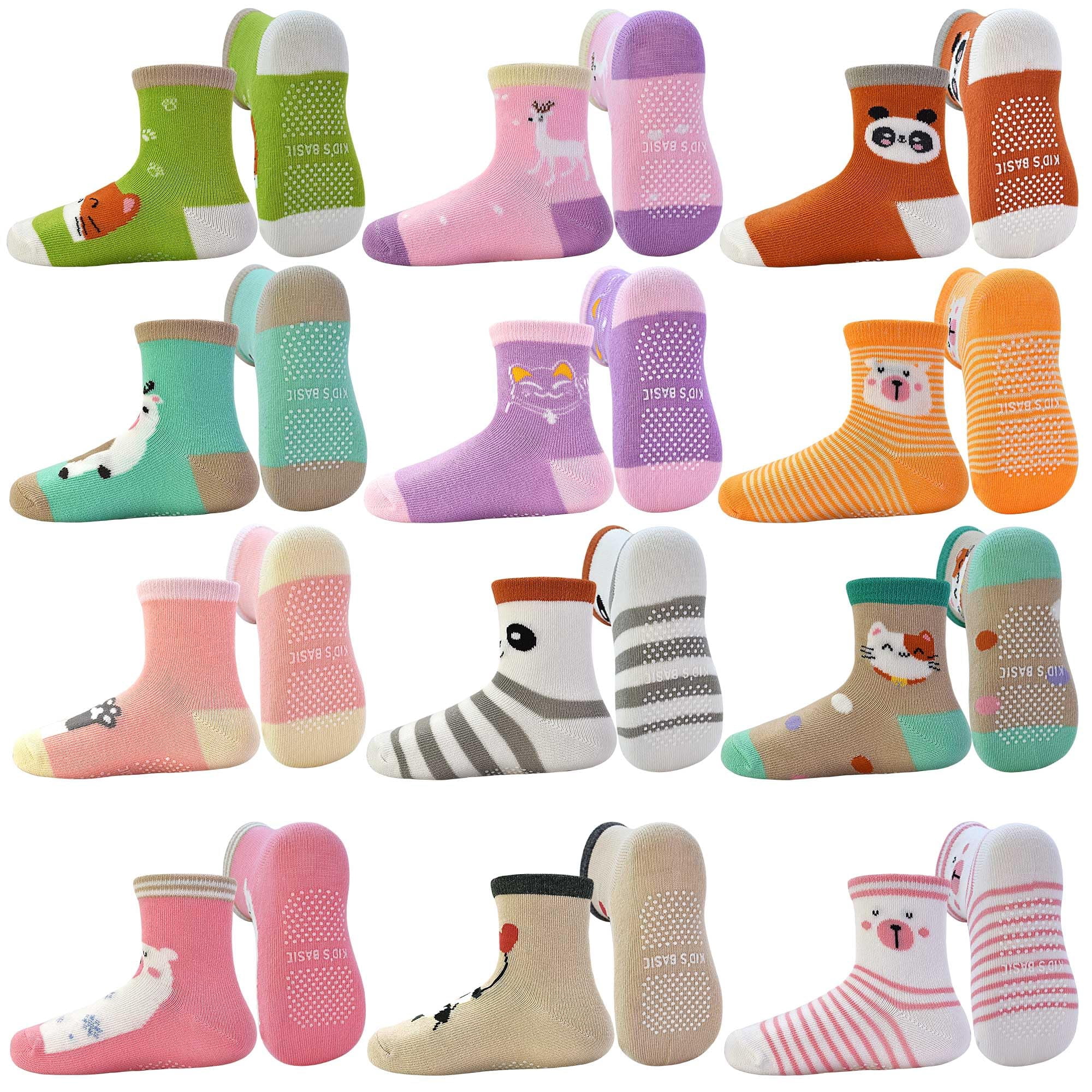 SKIBEAUT 12 Pairs Baby Toddler Girls Non-Slip Crew Socks with Gripper ...