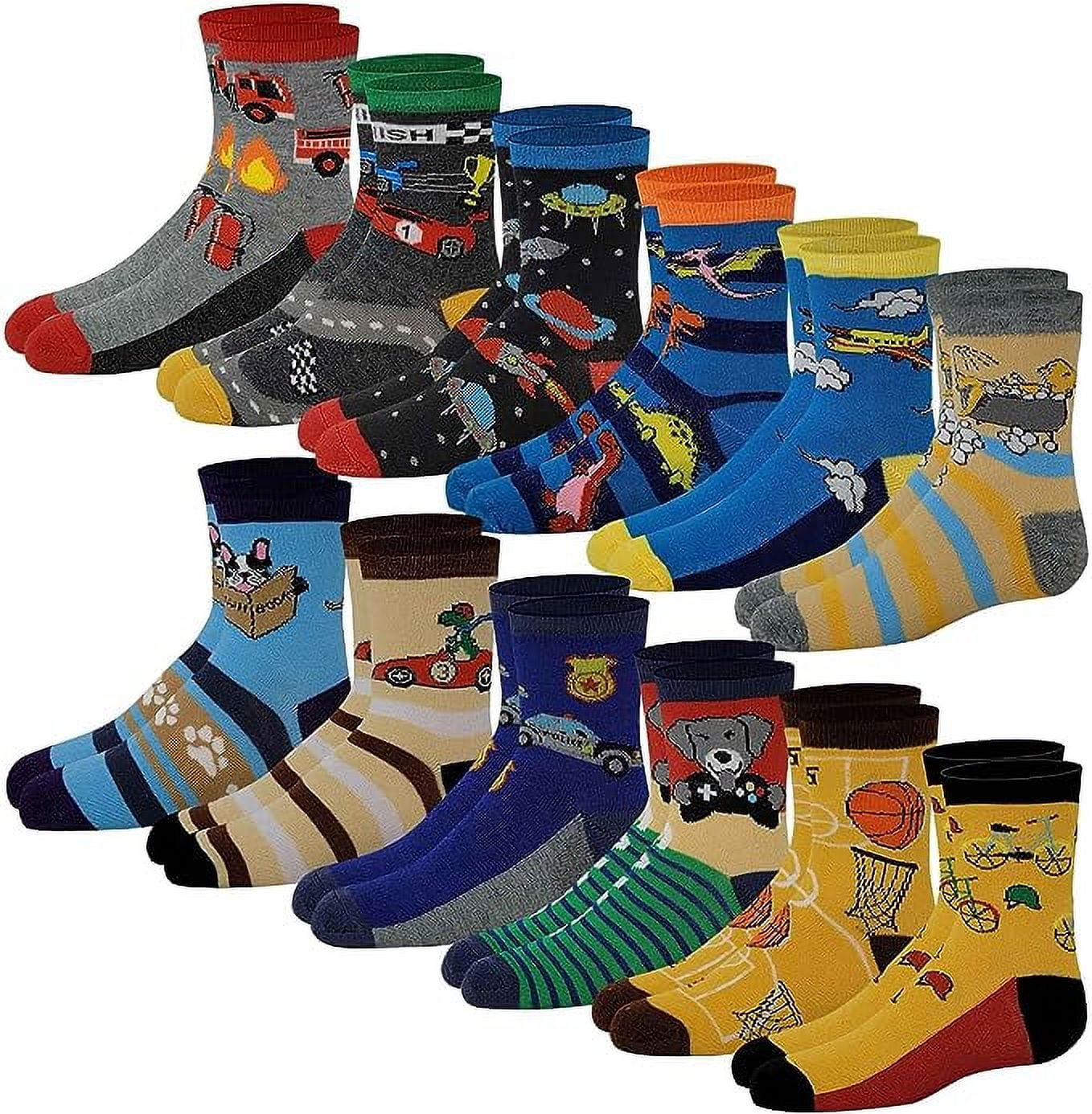 12 Pairs Boys Evaryday Colorful Assorted Novelty Design Crew Socks ...