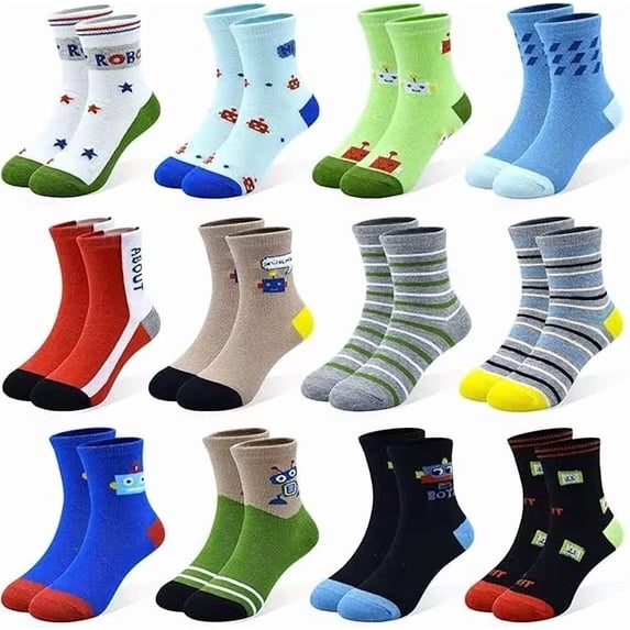 12 Pairs Boys Socks for Kids Crew Socks Cotton Cartoon Novelty Crazy ...