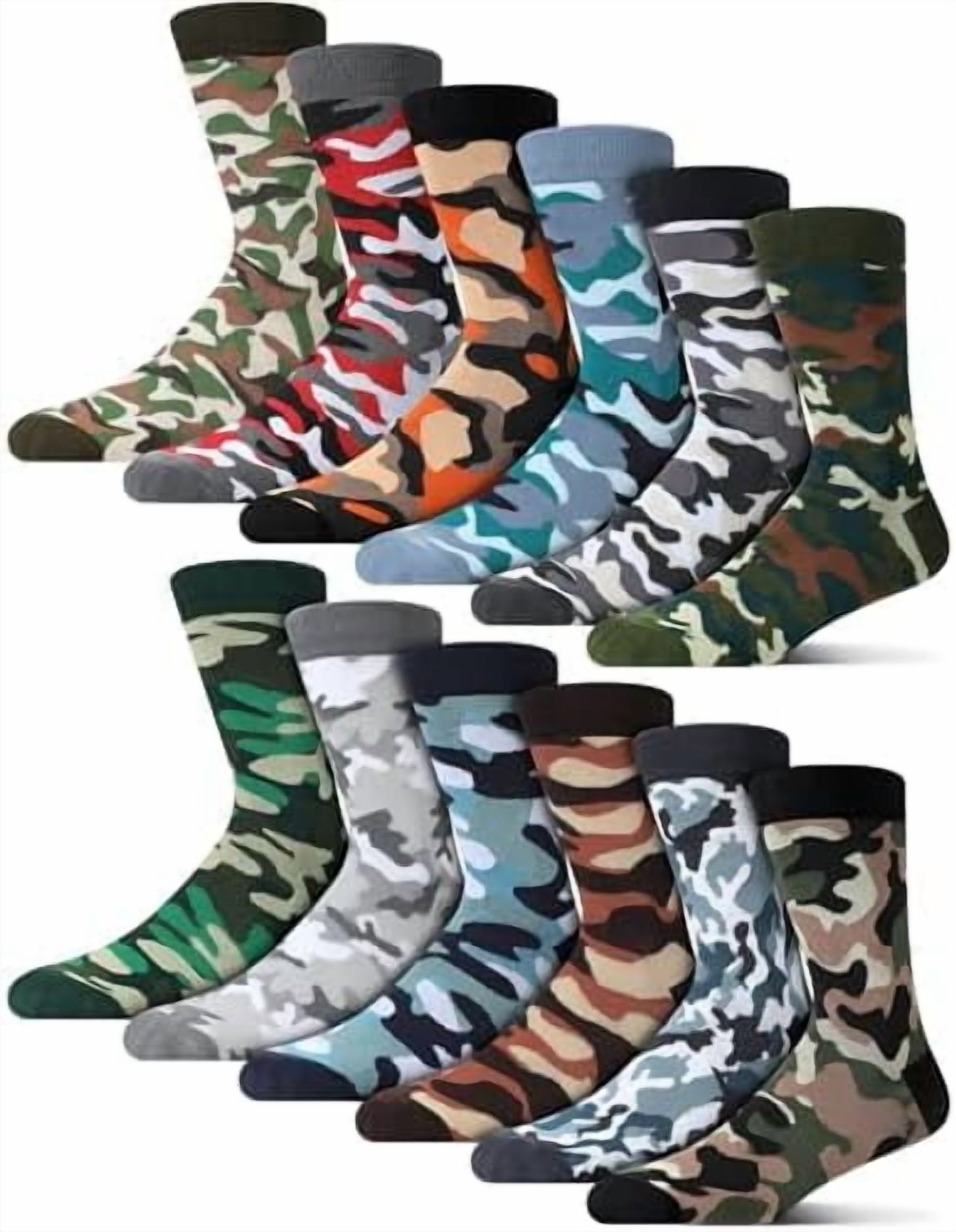 12 Pairs Camo Socks for Men Novelty Army Casual Crew Socks Military ...