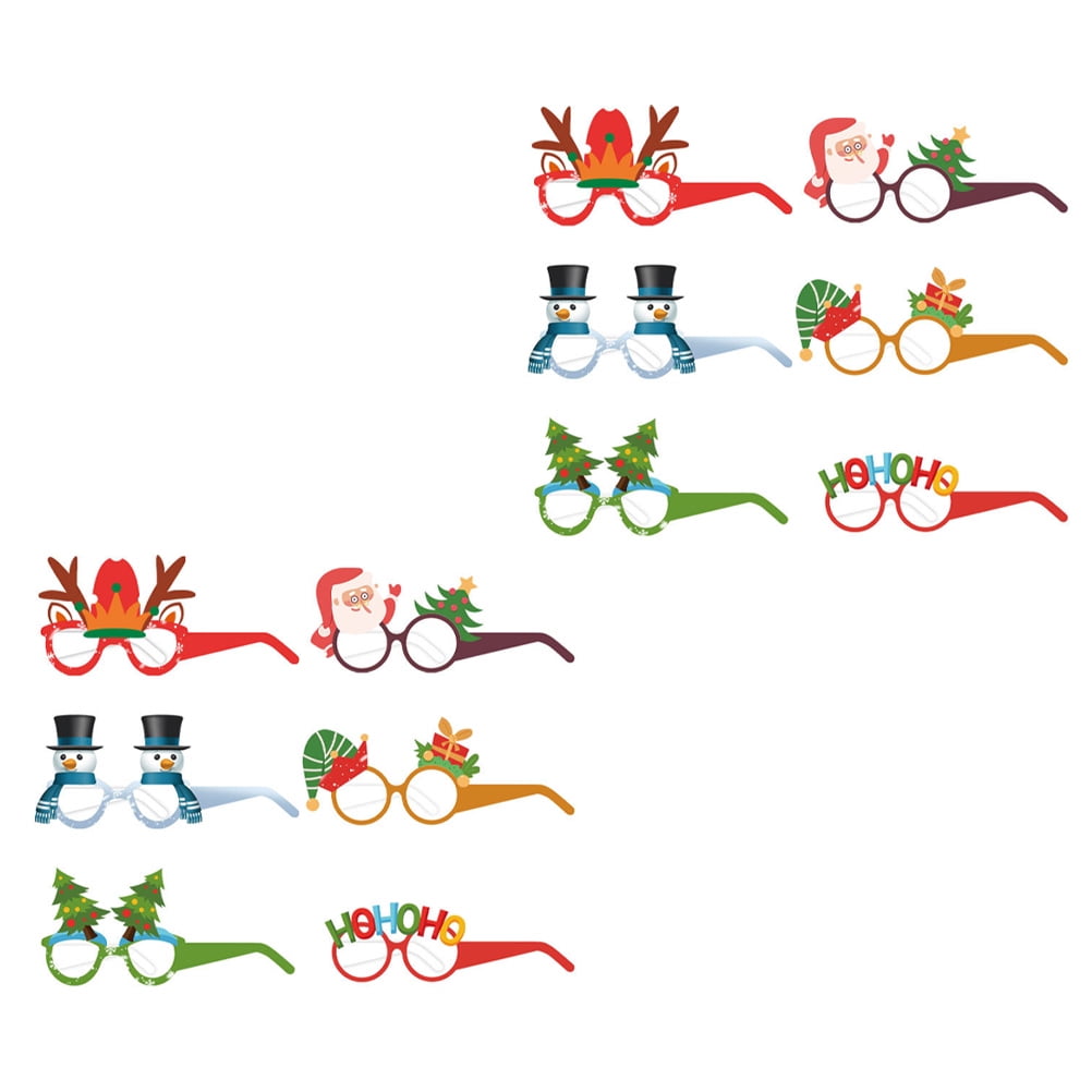 12 Pairs Christmas Paper Glasses Xmas Party Decorations Eyeglasses ...
