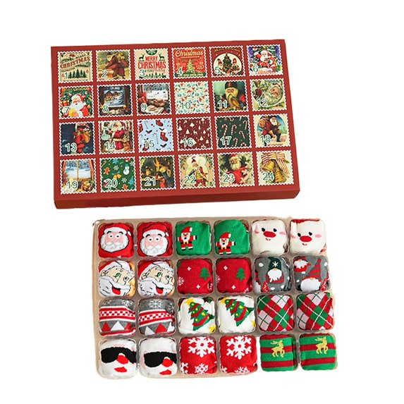 12 Pairs Christmas Socks Gift Box Set Holiday Countdown Surprise Cozy ...