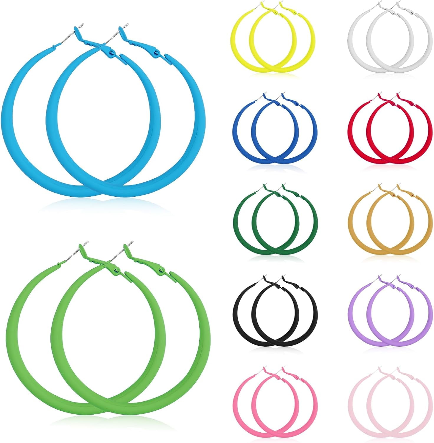 12 Pairs Classic Colorful Round Hoop Earrings, Candy Colored Hoop ...