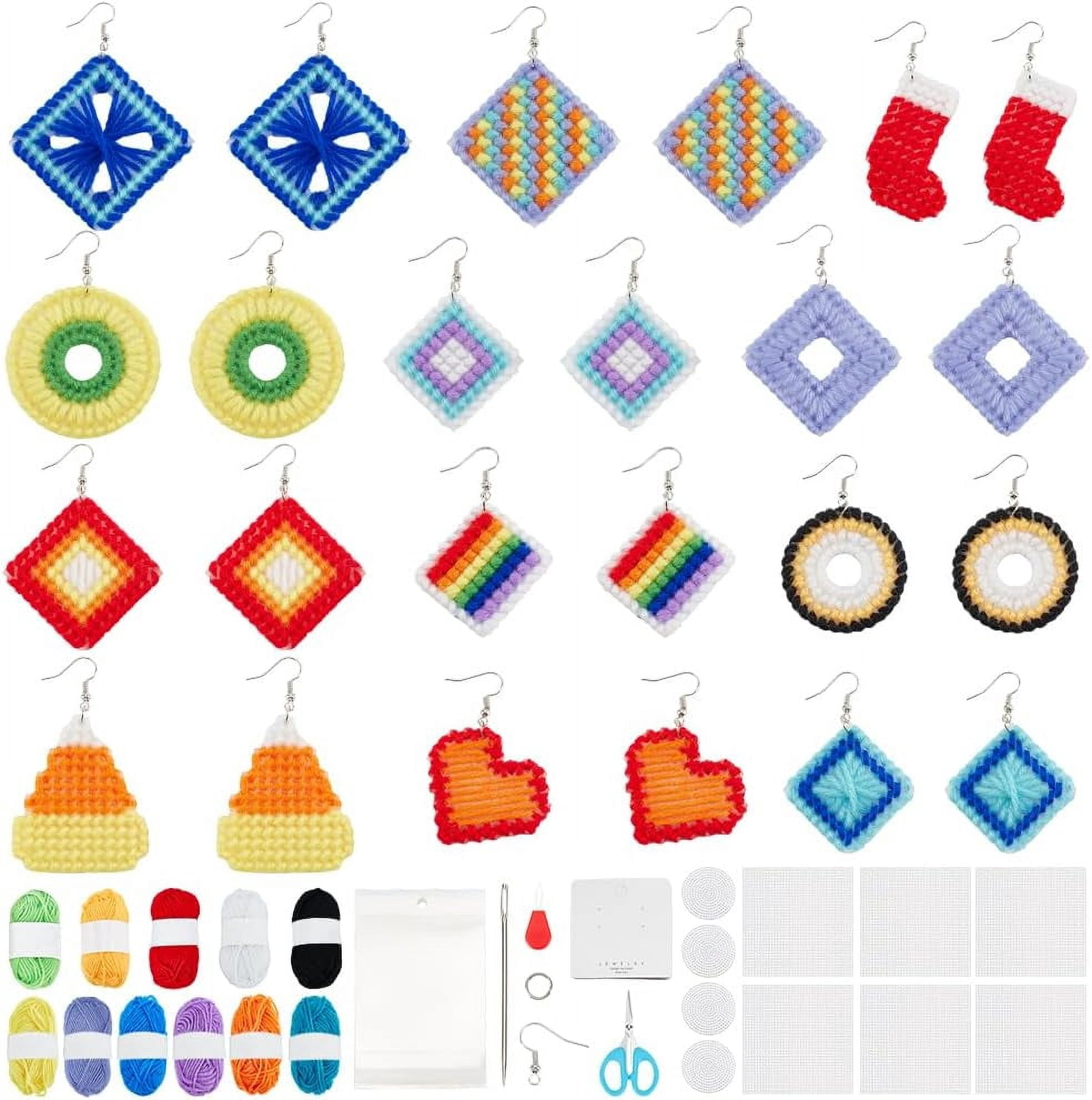 12 Pairs DIY Plastic Canvas Kit Cross Stitch Earring Making Kit with ...