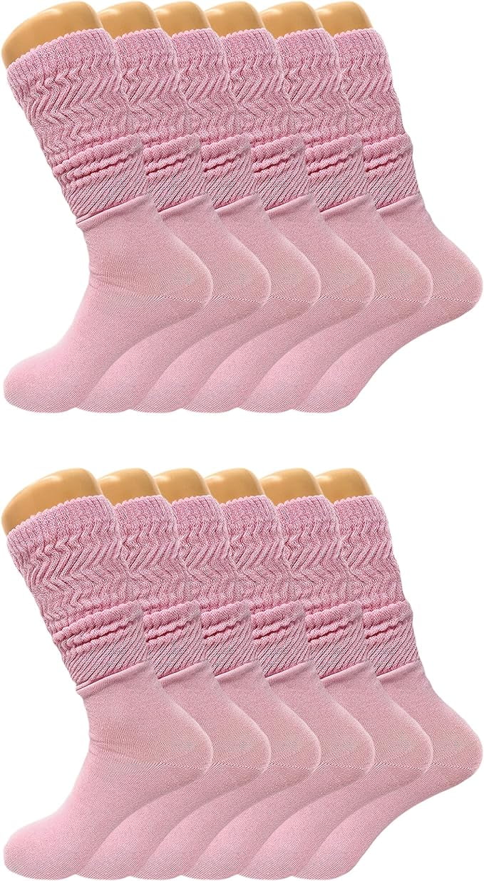 12 Pairs Extra Long Slouch Socks with Thin Sole Shoe Size 5 to 10 (Pink ...