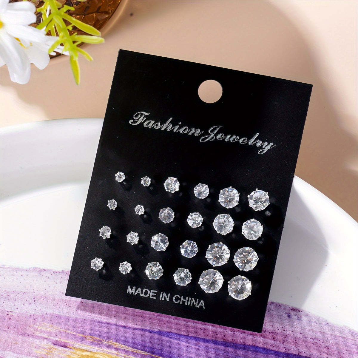 12 Pairs Fashion Stud Earring, Luxurious Round Stud Earrings Set, Multi ...