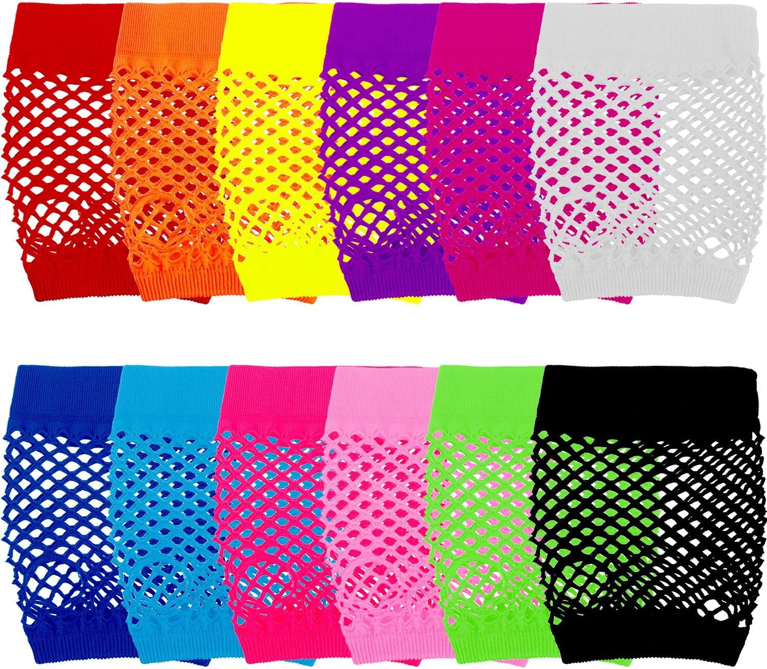 12 Pairs Fingerless Fishnet Neon Gloves for Women - 80s 90s Short Net ...