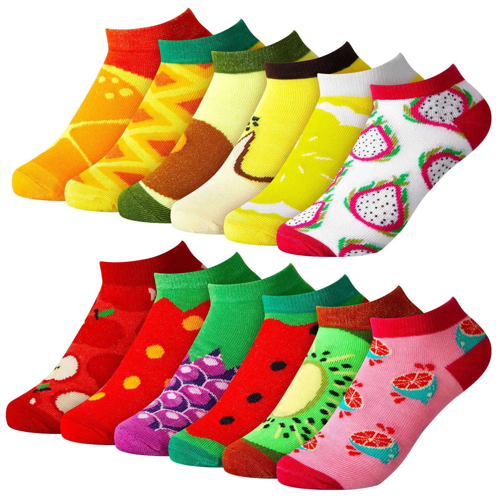 12 Pairs Funny Fruit Low Cut No Show Ankle Socks, Size 6-12 for Women ...