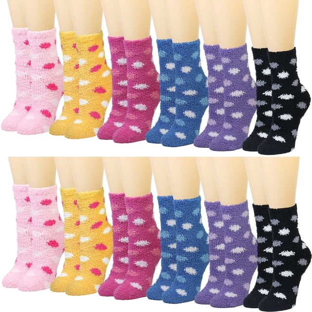 12 Pairs Fuzzy Socks Womens Girls Microfiber Cozy Soft Warm Fluffy Non ...