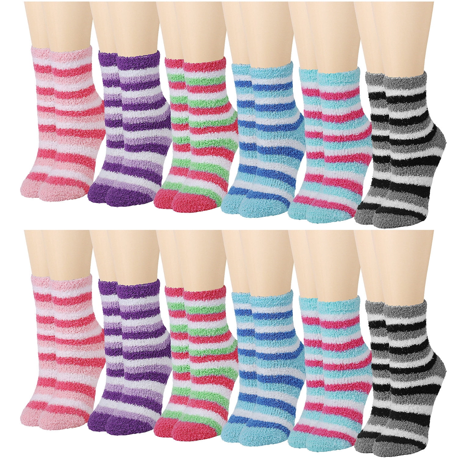 Falari Fuzzy Socks, 12 Pairs, Soft Microfiber, Warm Gripper, Women and ...