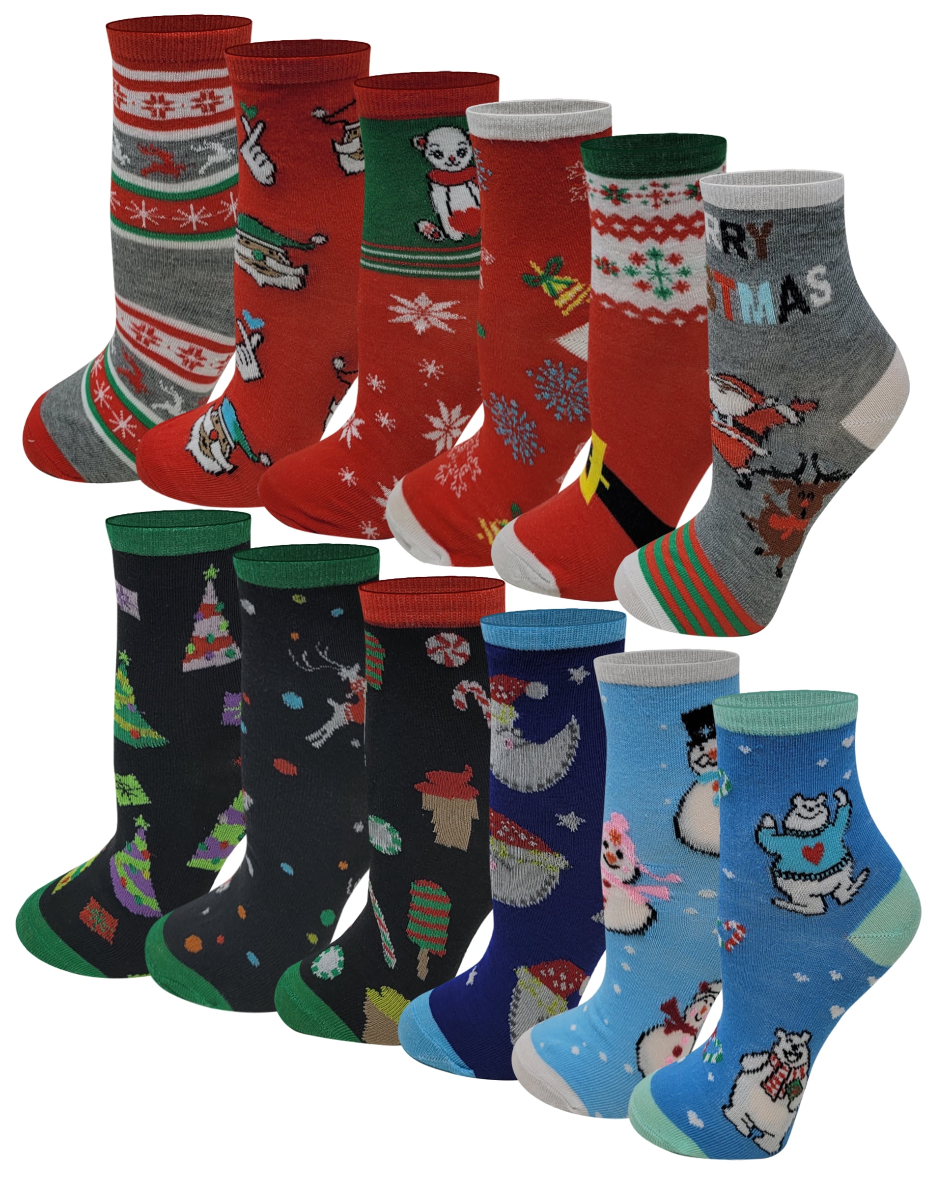 Bulk 12 Pairs Christmas Children's Novelty Crew Socks for Boys & Girls ...