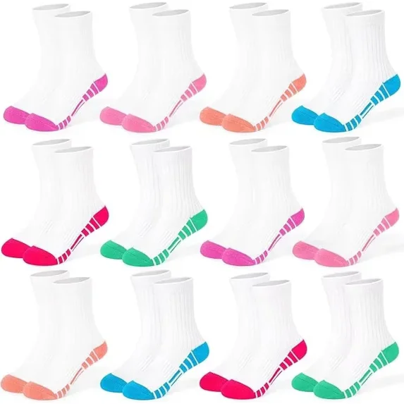 12 Pairs Girls Crew Socks, Kids Athletic Socks for Toddler Girls (1-14 ...