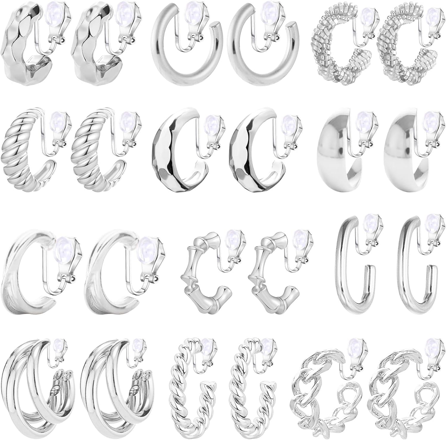 12 Pairs Gold Clip On Hoop Earrings For Women Retro Chunky Hoop Earring ...