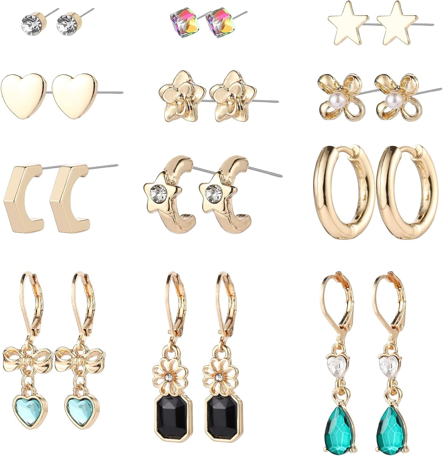 12 Pairs Gold Hoop Earrings Set for Women Multipack, Boho Fashion Statement Stud hoops Earring ...