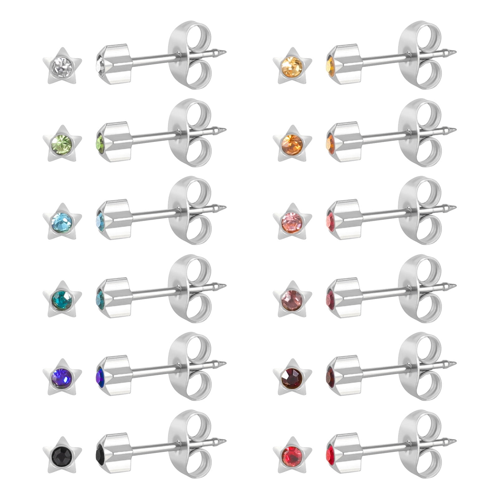 12 Pairs Heart/Star/Round Ear Piercing Stud Earrings, Surgical ...
