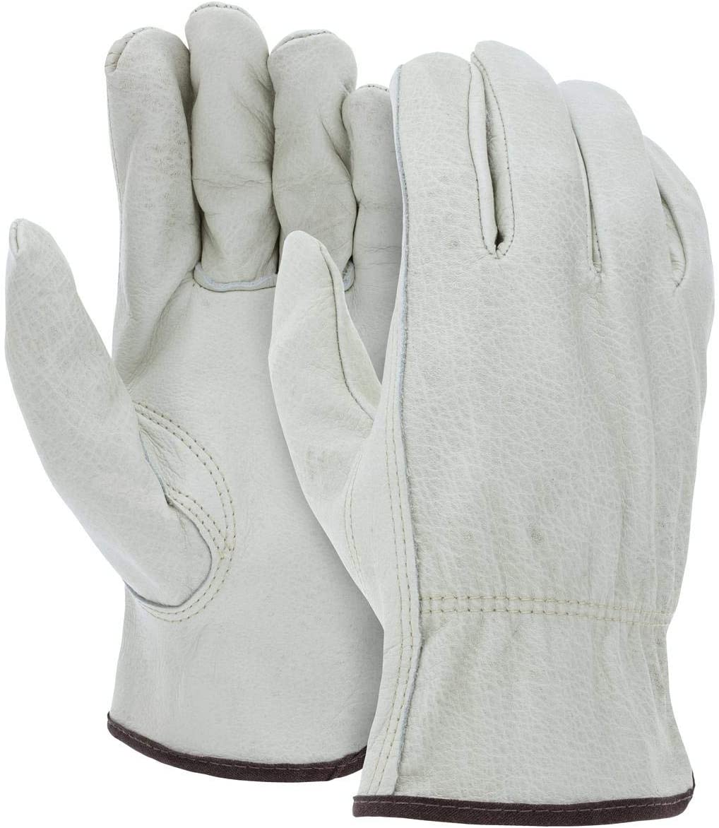 Heavy Duty Grain Cowhide Extra Wear Palm Leather Work Gloves, Saddletan ...