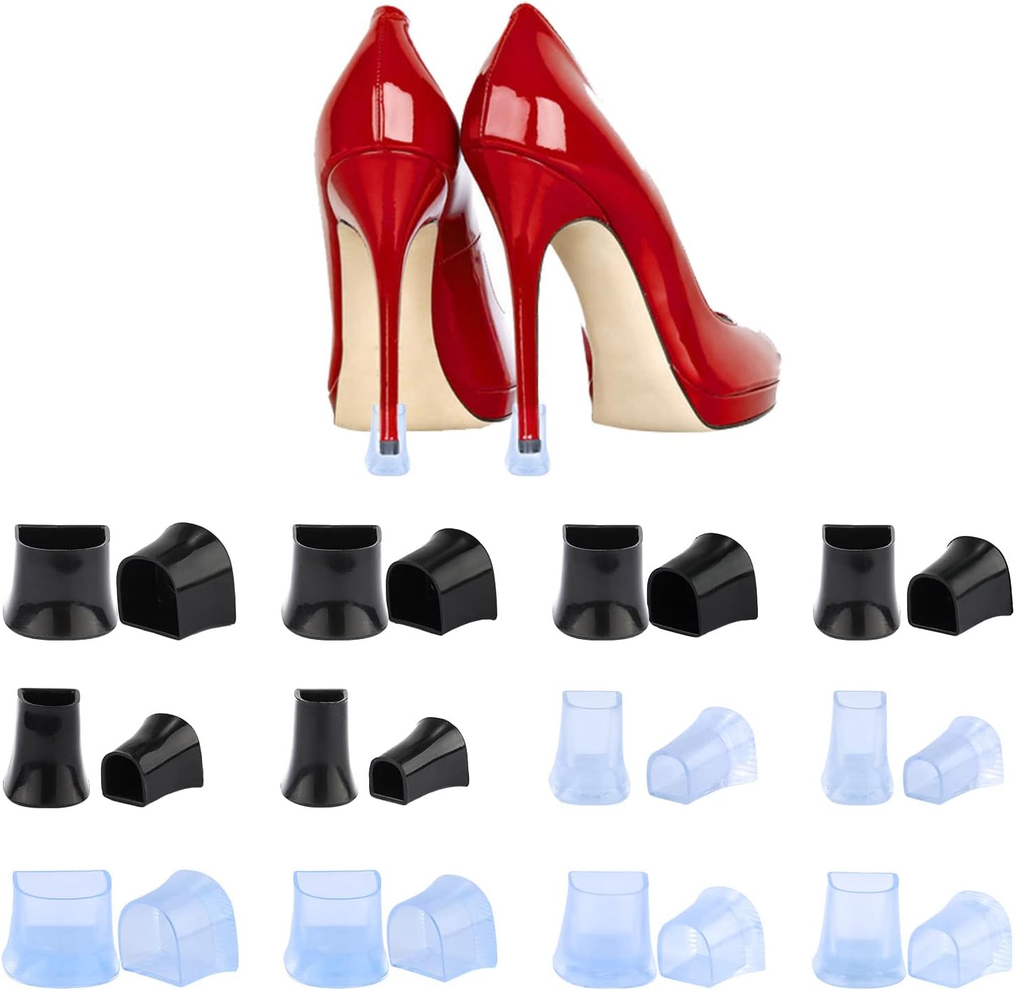 12 Pairs of High Heel Protectors, 6 Sizes High Heel Caps Black & Clear ...