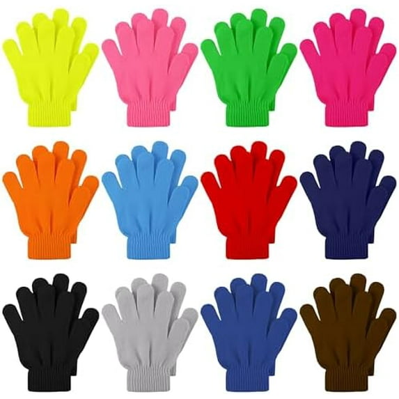 12 Pairs Kid's Winter Magic Gloves Children Stretchy Warm Magic Gloves ...