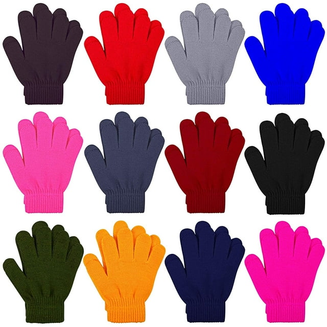 12 Pairs Kid's Winter Magic Gloves Children Stretchy Warm Magic Gloves ...