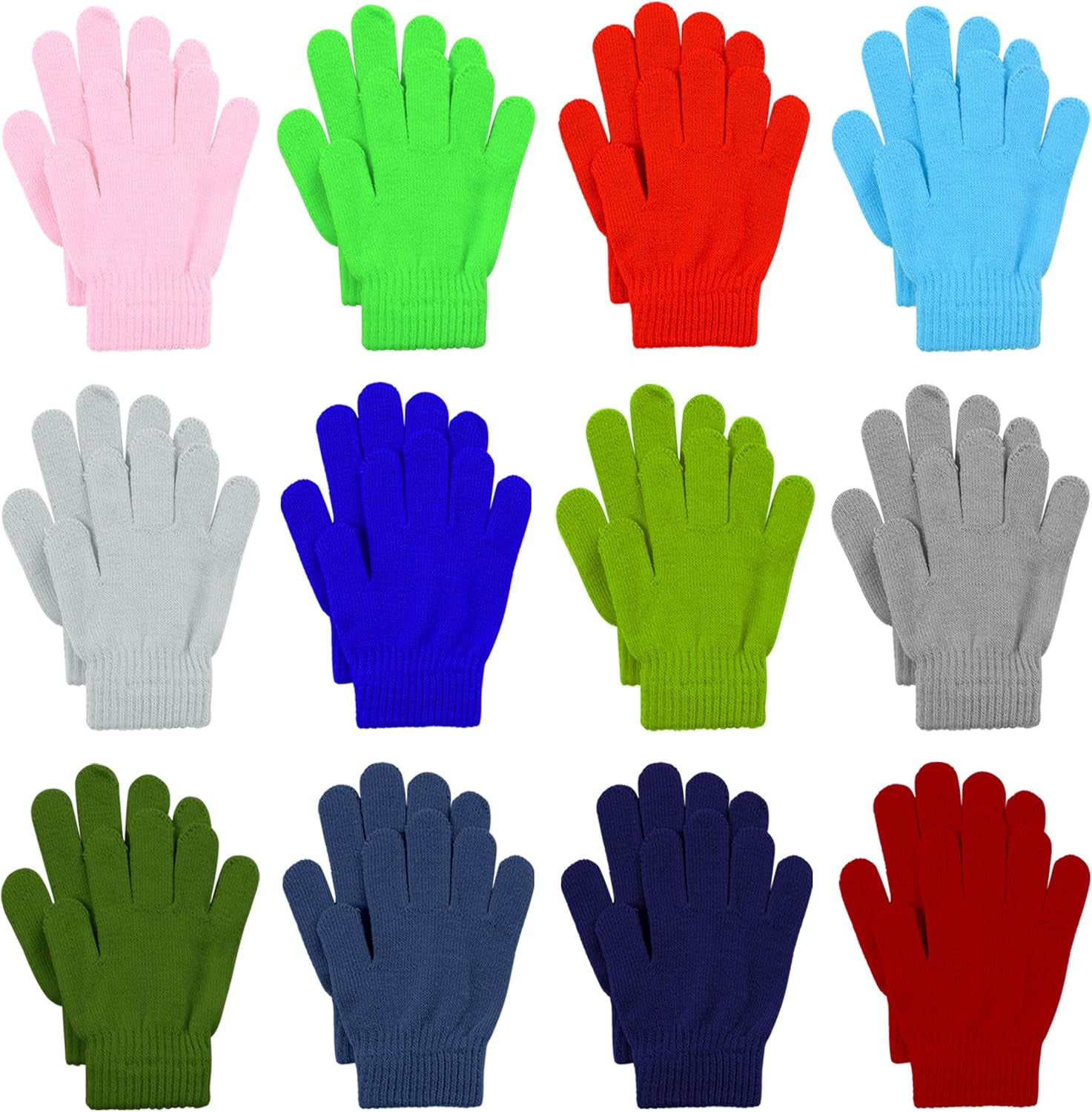 12 Pairs Kid's Winter Magic Gloves Children Stretchy Warm Magic Gloves ...