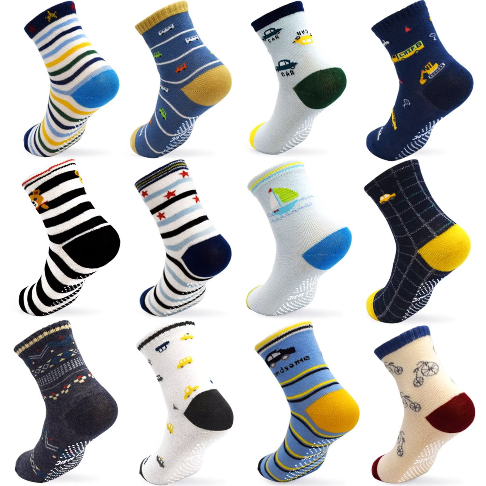 Walmart 12 Pairs Kids Non Slip Crew Socks, Cotton Grips for 1-7 Years ...