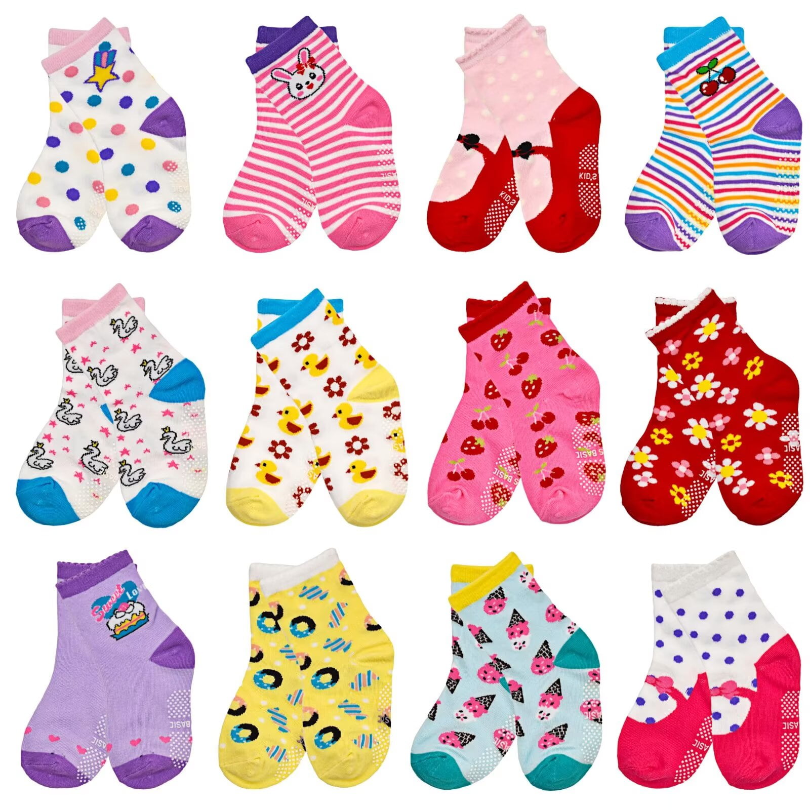 Tphon Toddler Non Slip Socks 12 Pairs Anti Skid Kids Socks Cute Grips ...