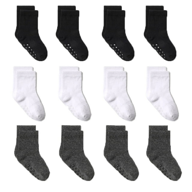 12 Pairs Kids Non Slip Skid Socks Grips Sticky Slippery Cotton Crew ...