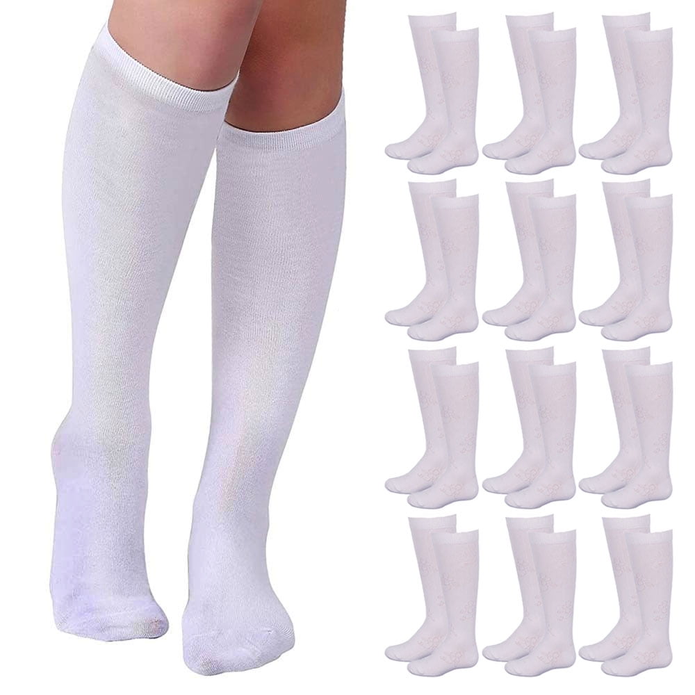 12 Pairs Knee High Socks Girls School Uniform Kid Athletic Tube White ...