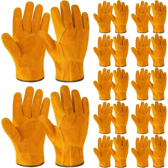 12 Pairs Leather Work Gloves Flexible Grip Gardening Construction ...