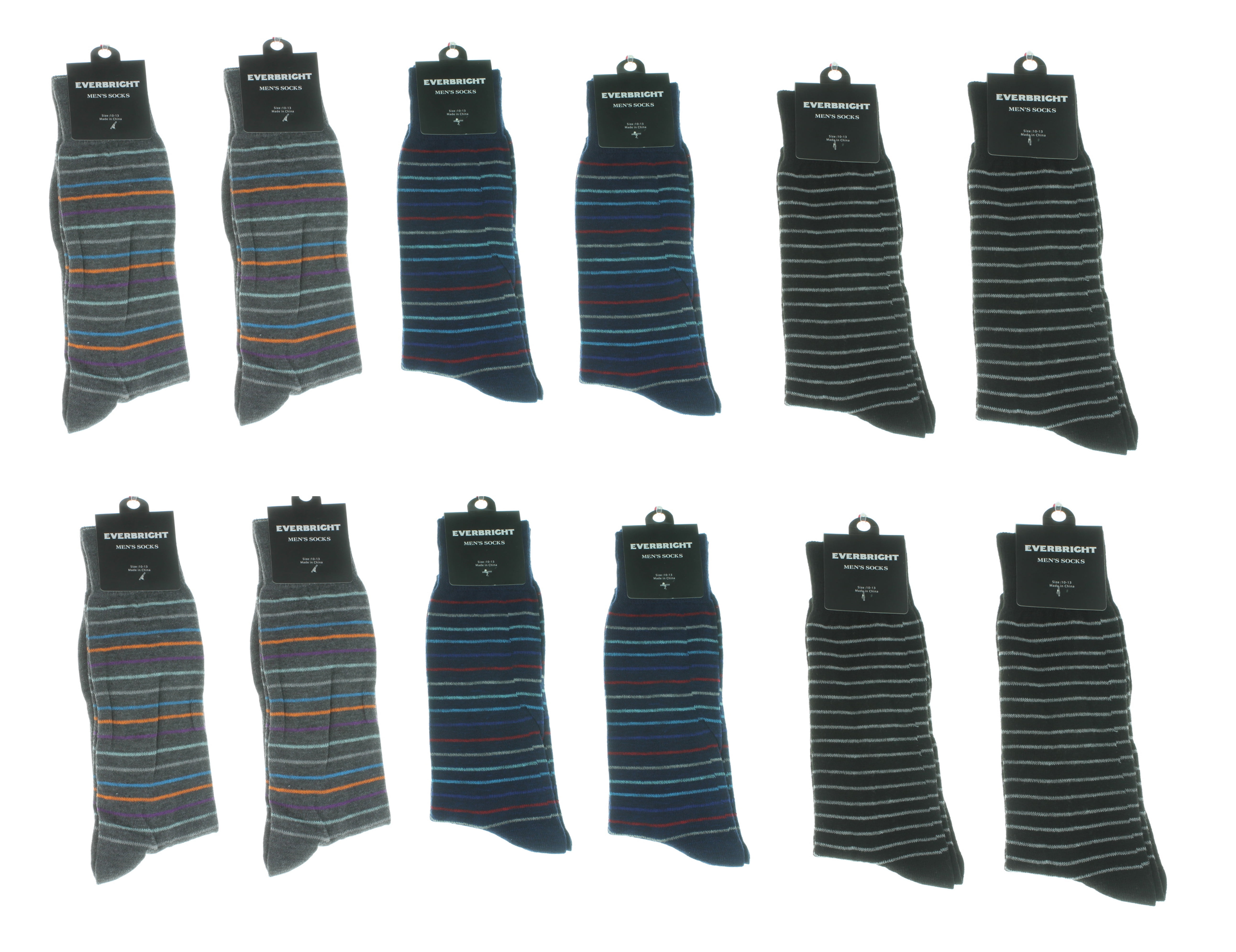 12 Pairs Men's Stripe Dress Socks Sz 10-13 Dark Color Casual Formal EBM ...