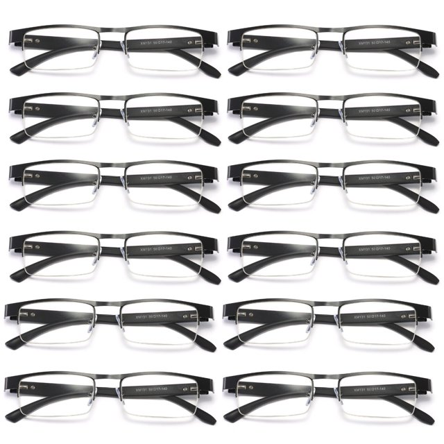 12 Pairs Mens Rectangular Metal Half Frame Reading Glasses Spring Hinge ...