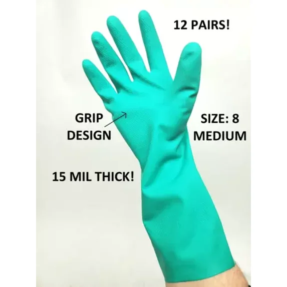 12 Pairs! Nitri-Master Chemical Resistant Nitrile Rubber Gloves 15Mil ...