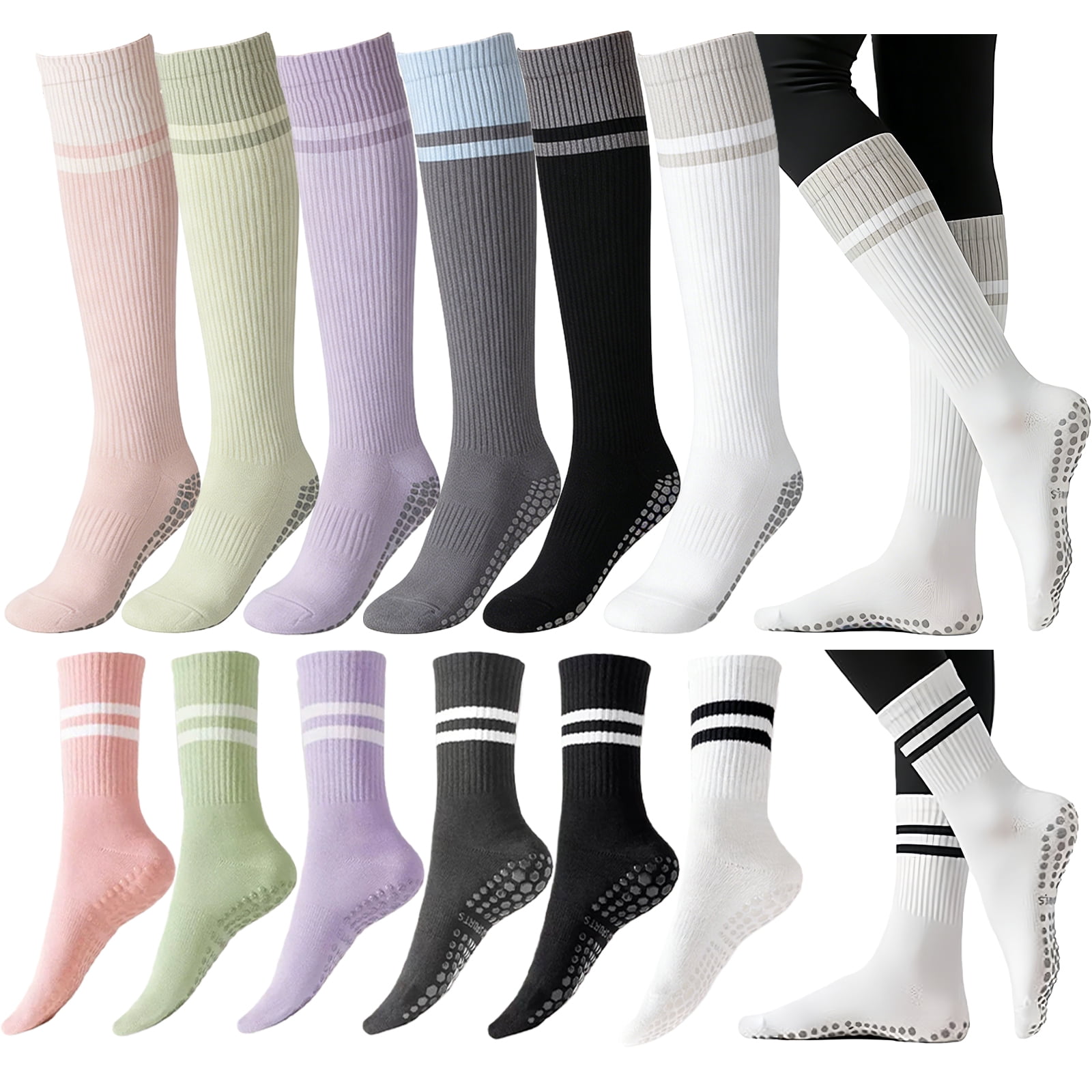 12 Pairs Non-Slip Yoga Socks for Women Crew Grip Socks, Anti-Slip ...