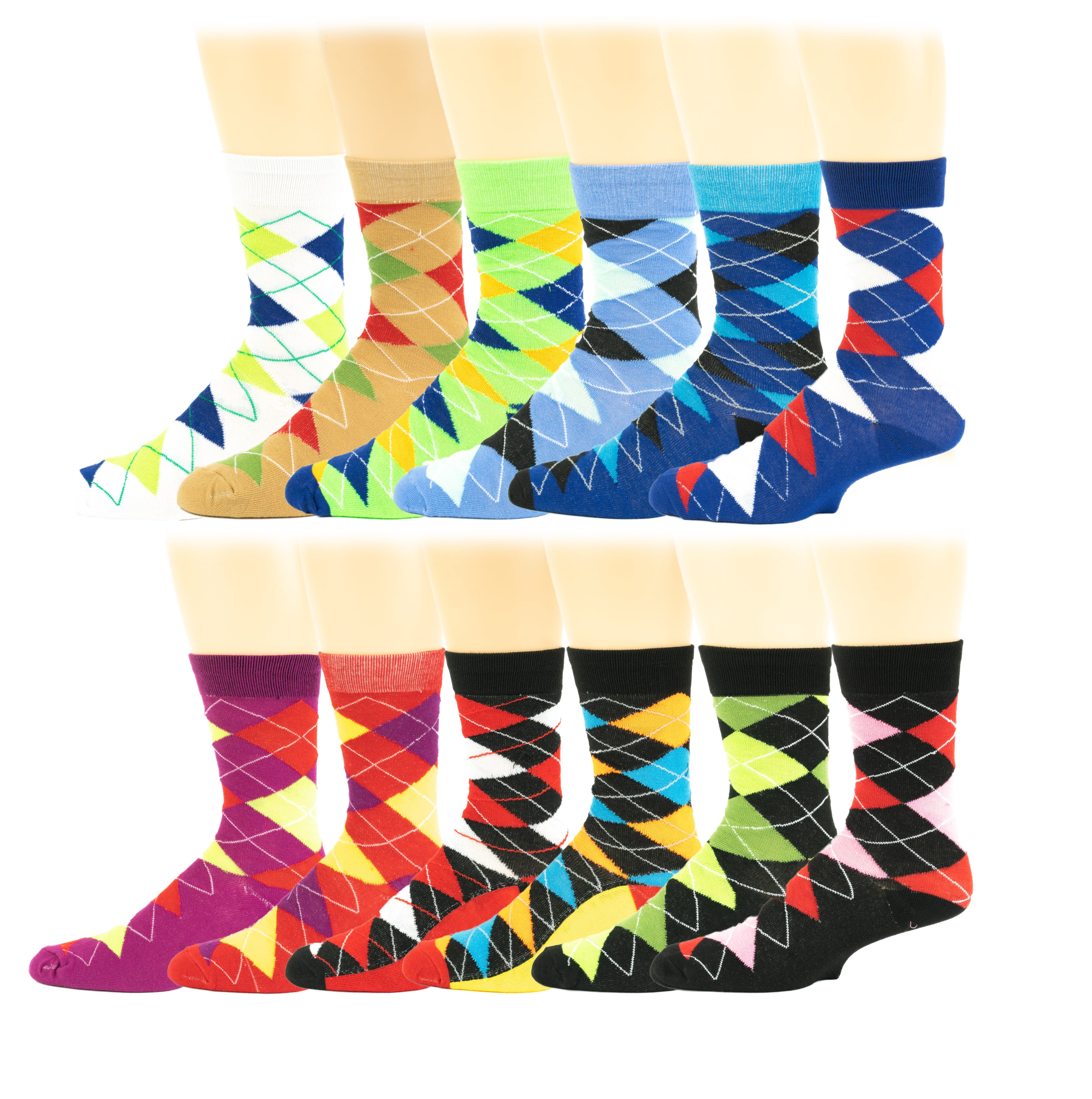 12 Pairs Pack Bright Colorful Fashion Design Dress Socks 6-10 ( 10-13 ...