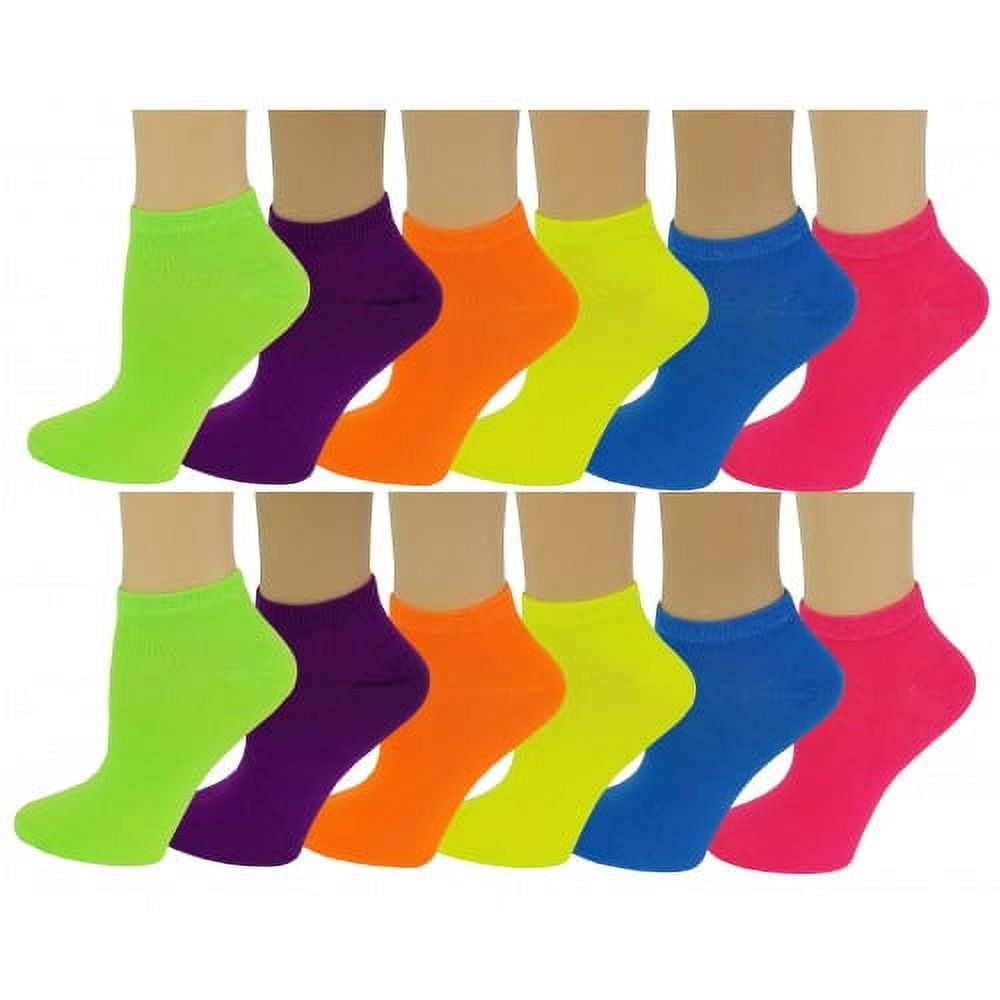12 Pairs Pack Women Low Cut Neon Colorful Fancy Design Anklet Socks 9 ...