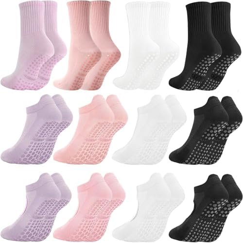 12 Pairs Pilates Socks with Grip for Women,Yoga Barre Crew Sticky Non ...