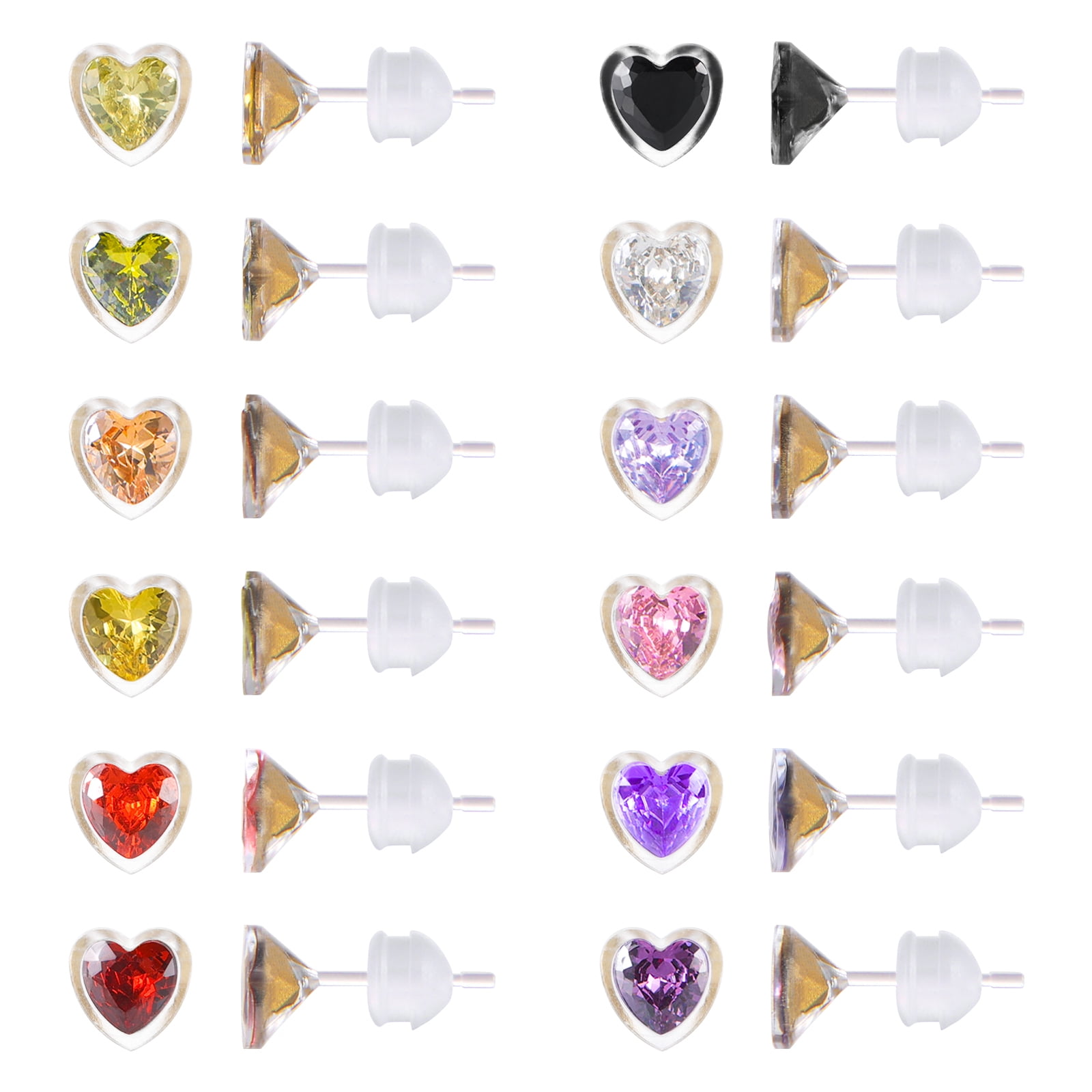 12 Pairs Plastic Stud Earrings for Sensitive Ears, Round Heart Star ...