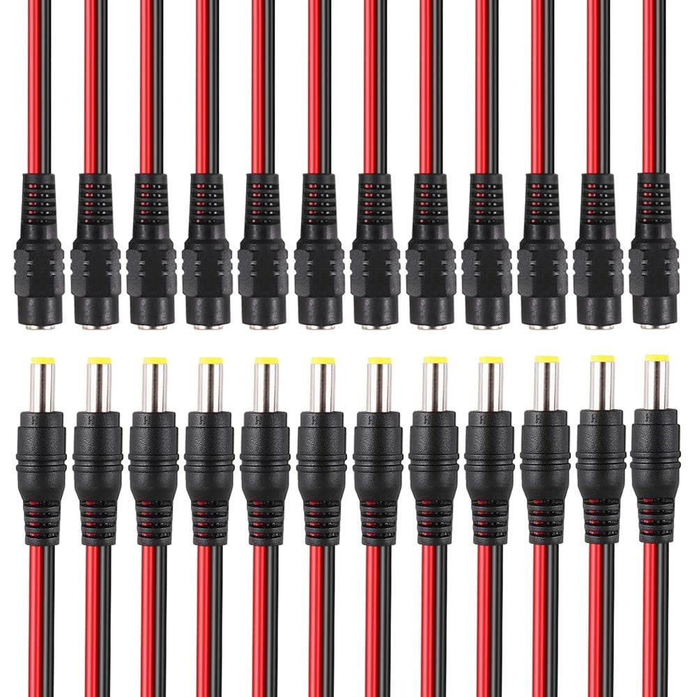 12 Pairs Premium DC Power Pigtail Cable, 2.1 X 5.5mm Male & Female DC ...