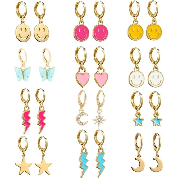 12 Pairs Preppy Earrings Pack,Colorful Preppy Earrings Pack with Charms ...