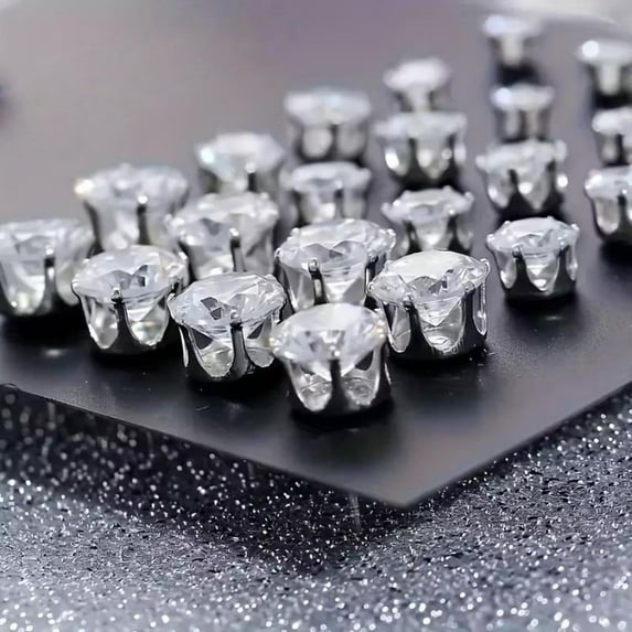 12 Pairs Set Stainless Steel Stud Earrings with Gemstone Buds Round ...