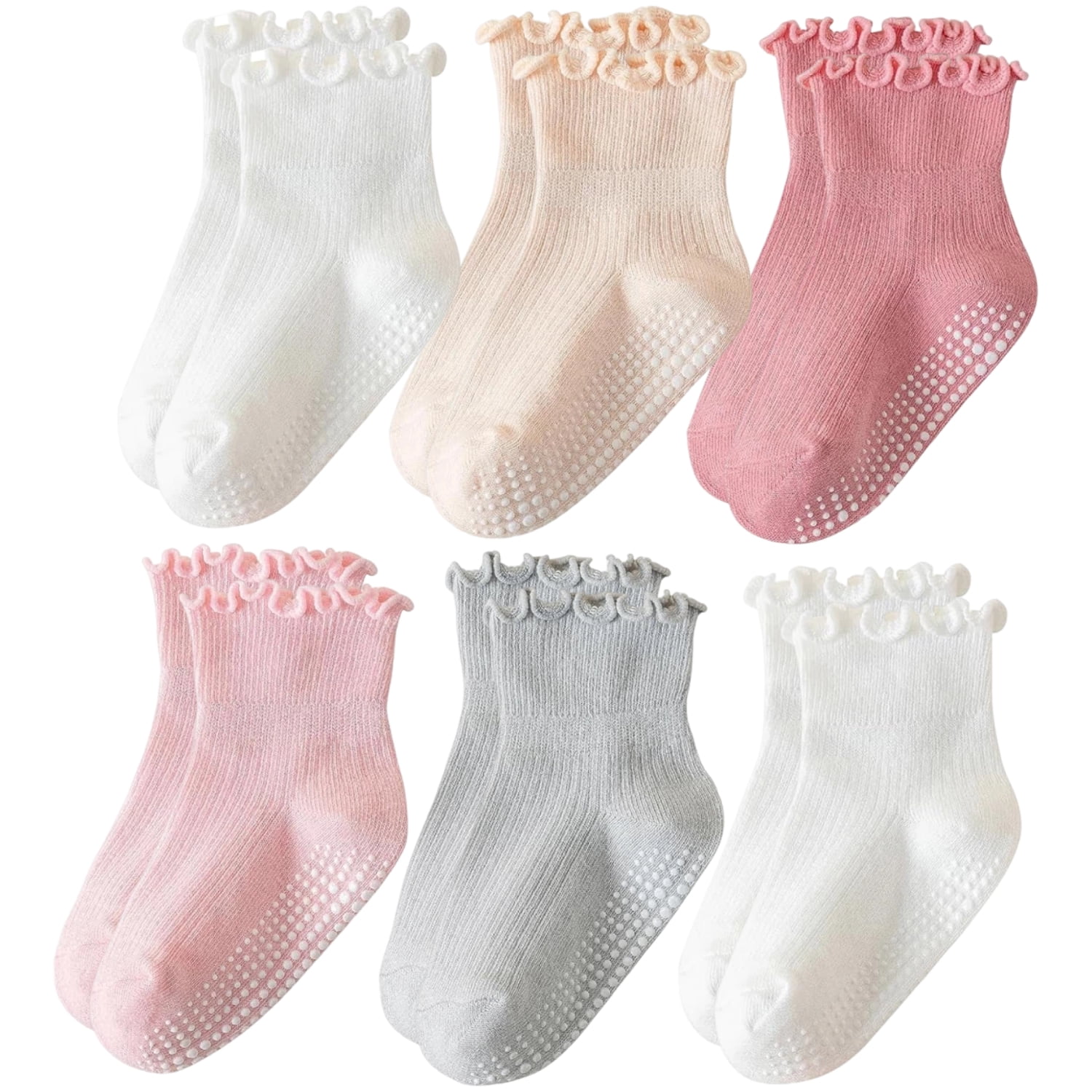 12 Pairs Toddler Girls Ruffle Socks – Non-Slip Baby Grip Socks Soft ...
