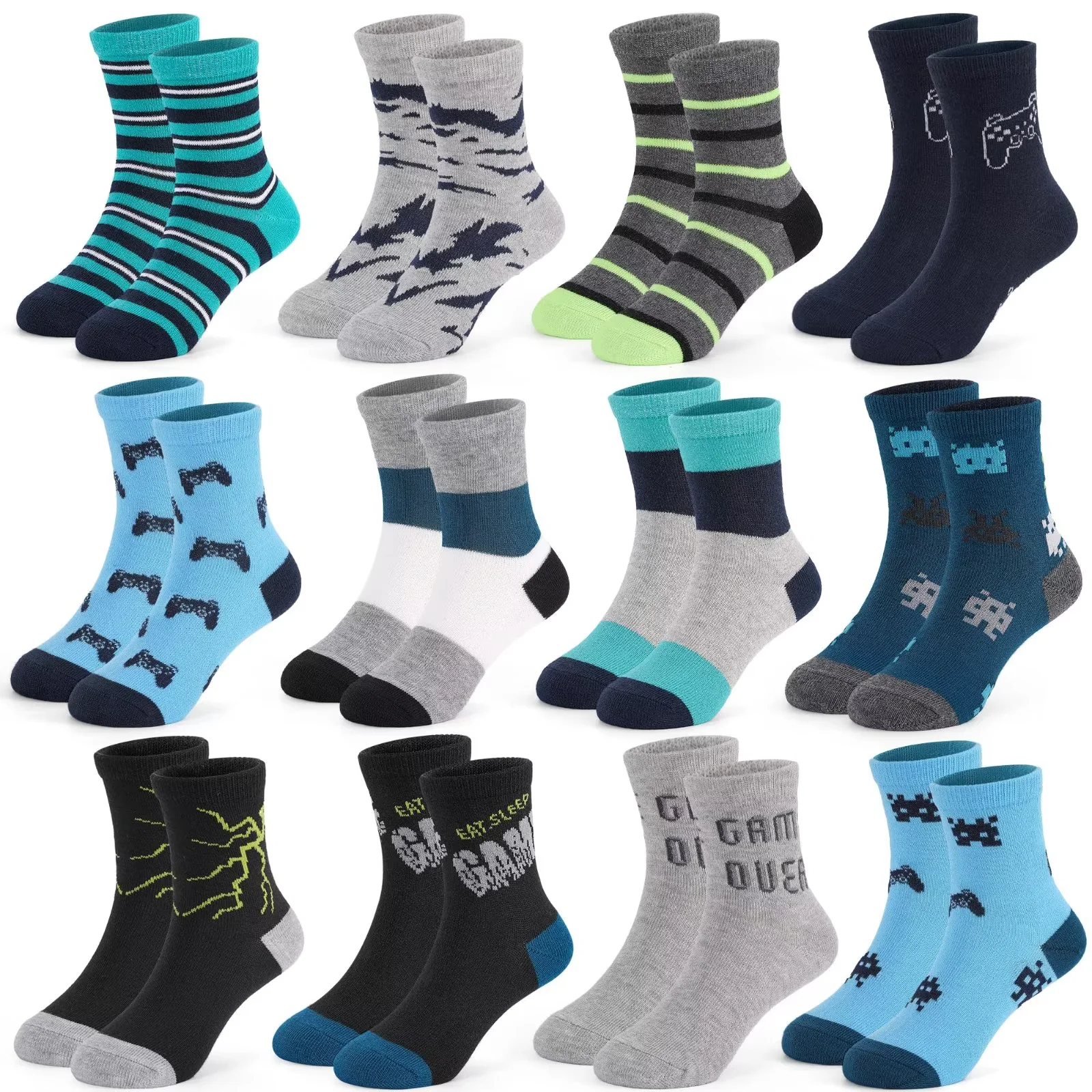 12 Pairs Toddler Socks Boys Dinosaur Socks Kids Fun Cartoon Novelty ...
