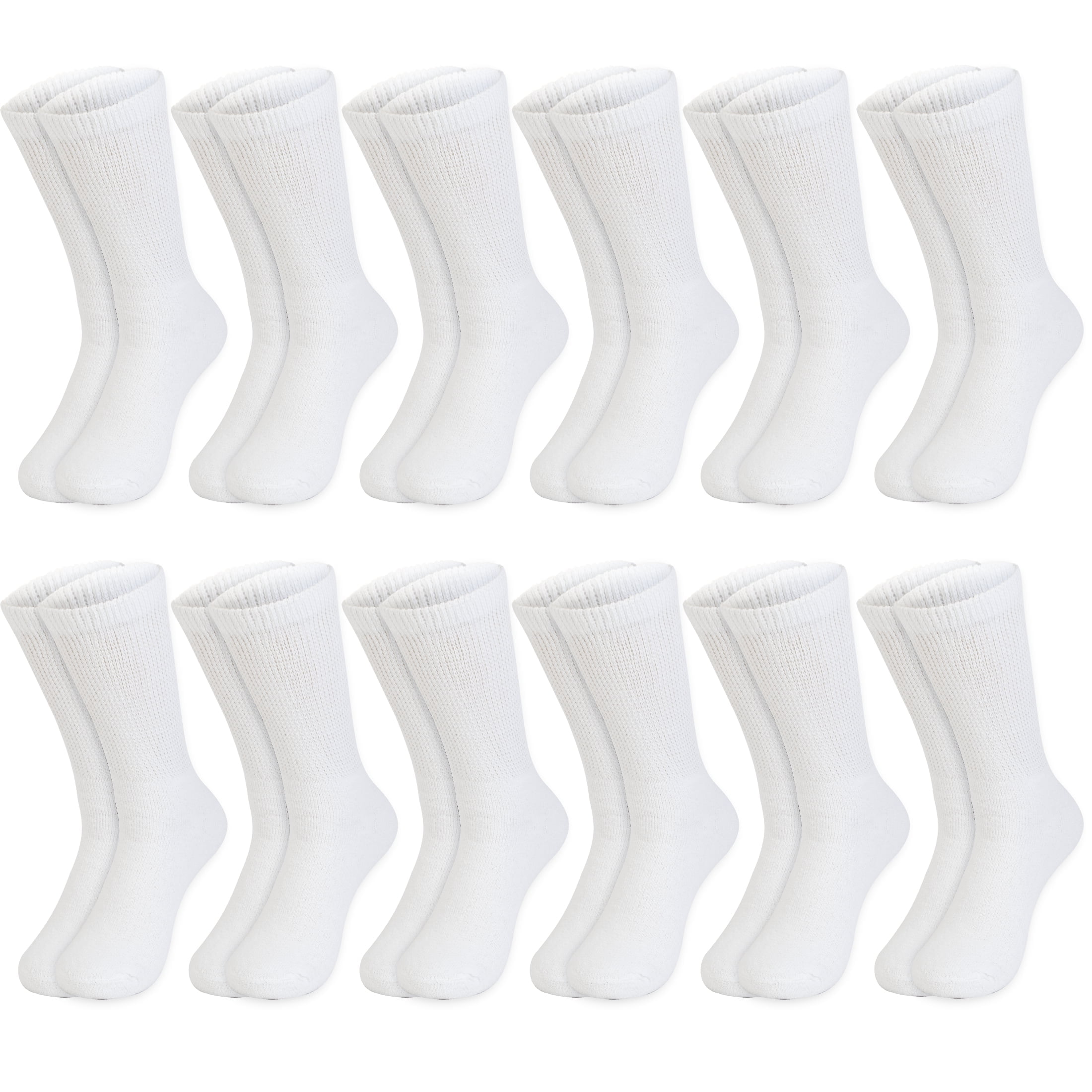 12 Pairs Value Pack Cotton Diabetic Socks Crew for Men and Women White ...