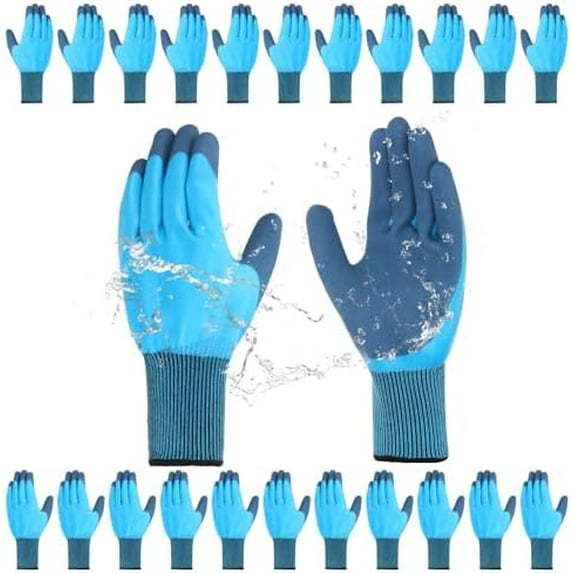 12 Pairs Waterproof Work Gloves for Men & Women - Latex Coated Non-Slip ...